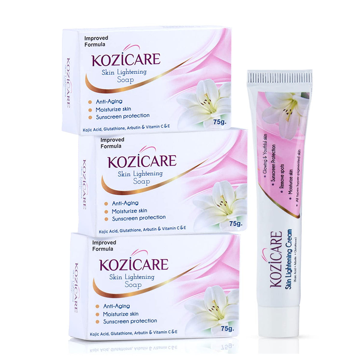 Kozicare Skin Lightening Facial Kit | 3 Soap + 1 Cream Pack | For Ligh